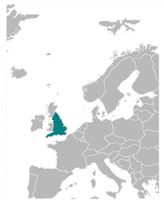 A map of Europe with a single country, highlighted in teal, located in ...