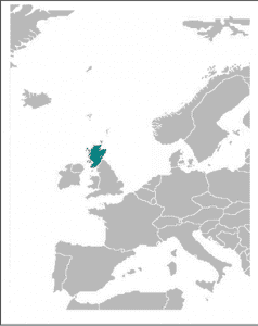 A map of Europe with Scotland highlighted in teal, standing out ...